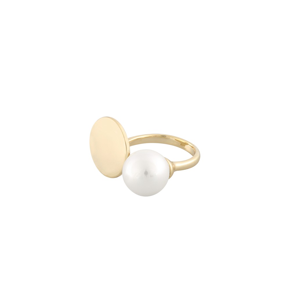 Rio coin pearl ring - Gold Plated White