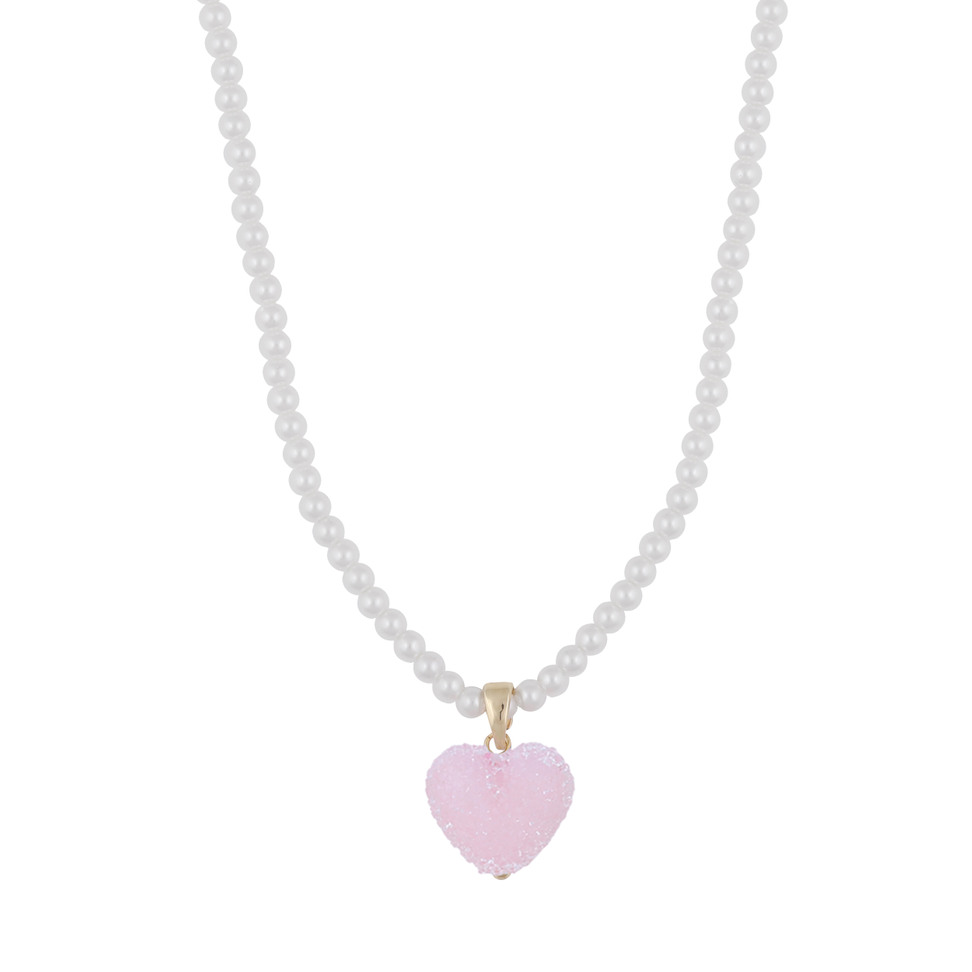Sugar hearts pendant pearl neck 45 - g/light pink